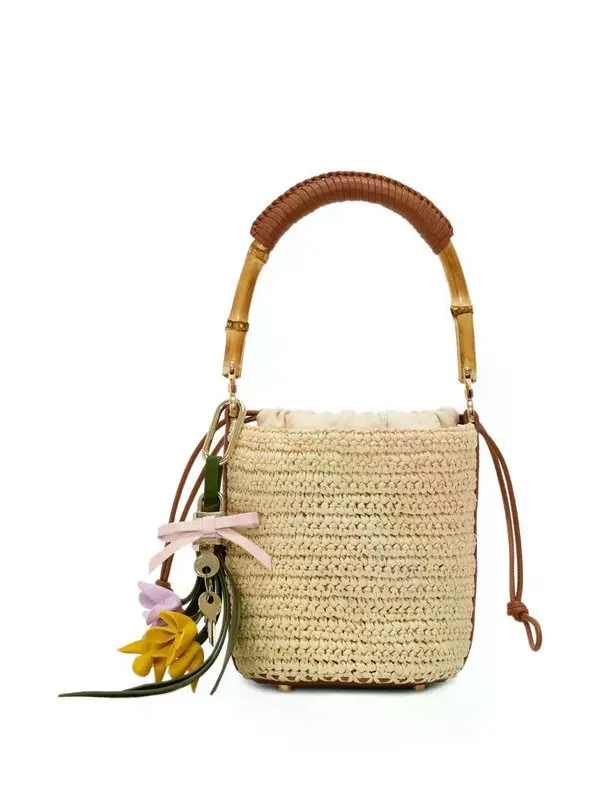 SELF-PORTRAIT Bamboo-handle Raffia Shoulder Bag