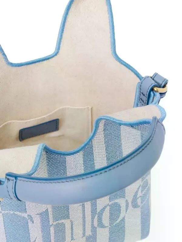 Chloé Striped Logo Print Mini Tote Bag - Blue