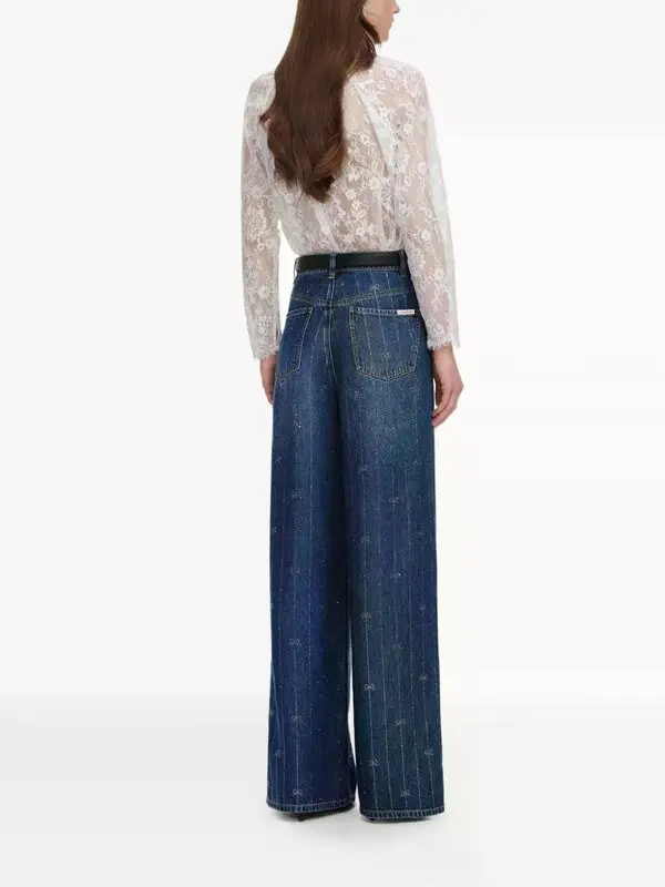 SELF-PORTRAIT Sequin-embellished Wide-leg Jeans