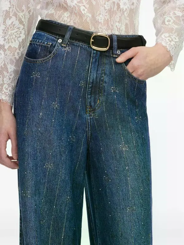 SELF-PORTRAIT Sequin-embellished Wide-leg Jeans