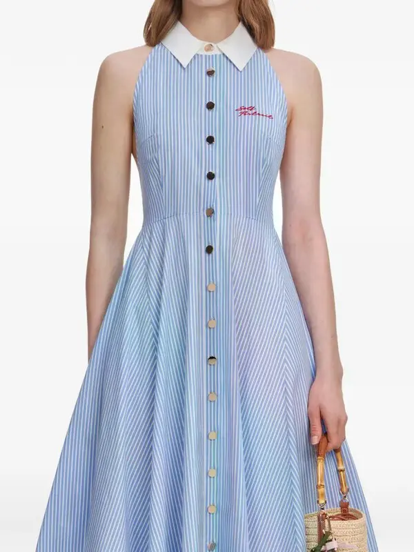 SELF-PORTRAIT Striped Halterneck Midi Dress