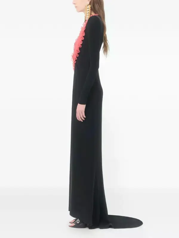 Valentino Garavani Embroidered Feather V-neck Maxi Gown