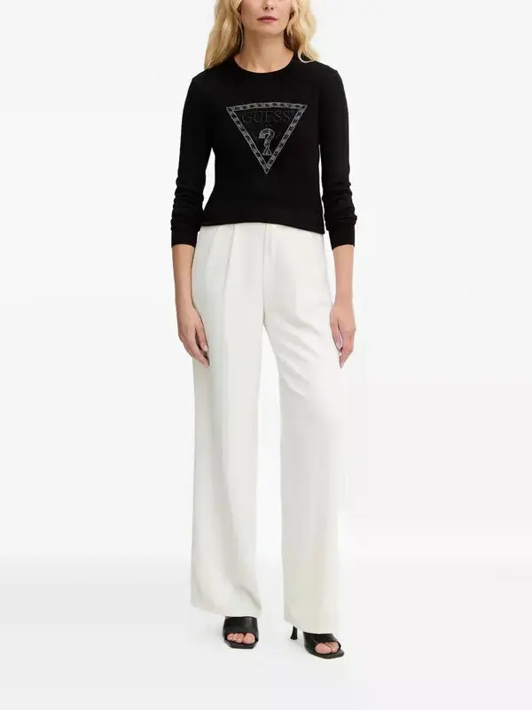 Guess Embellished Logo Patch Jersey With Crew Neck And Long Sleeves - Black