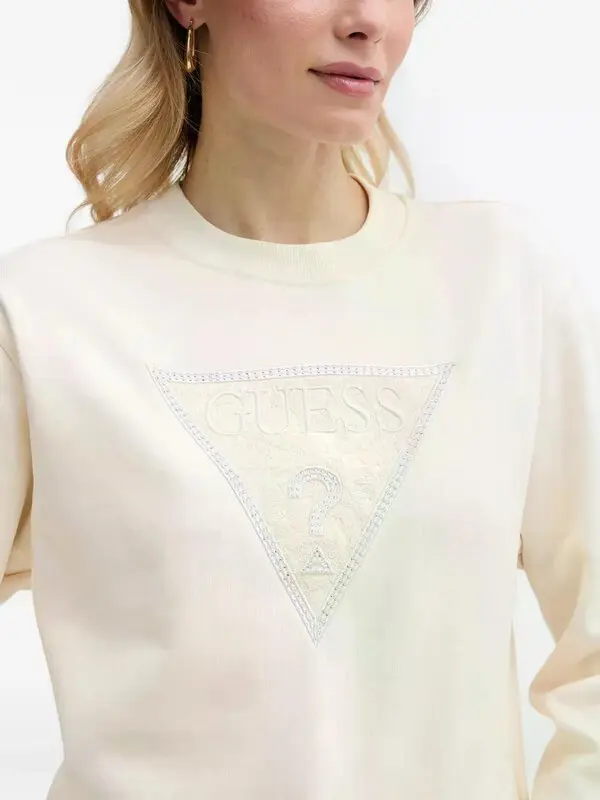 Guess Lace-patchwork Logo-embellished Sweatshirt - Neutrals