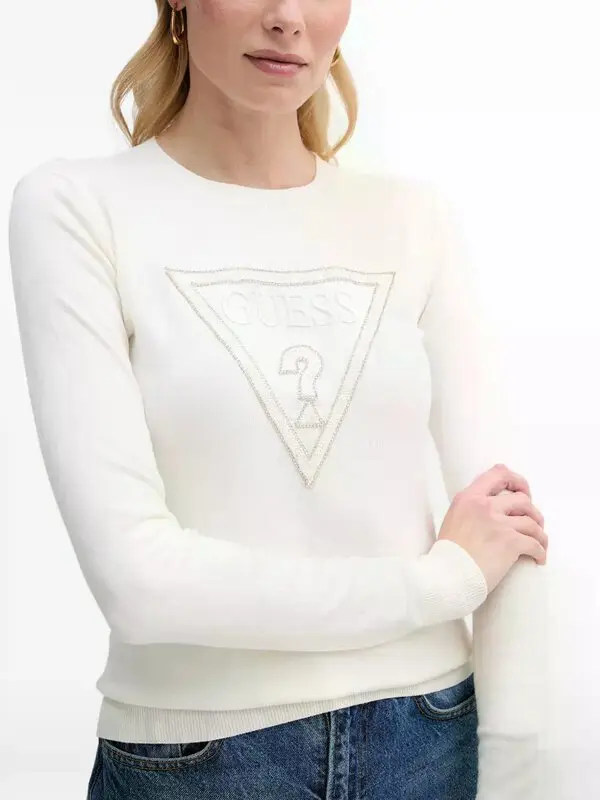 Guess Long-sleeve Sweater With Crystal-embellished Logo