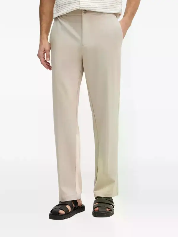 Guess Logo Plaque Straight-leg Trousers - Neutrals