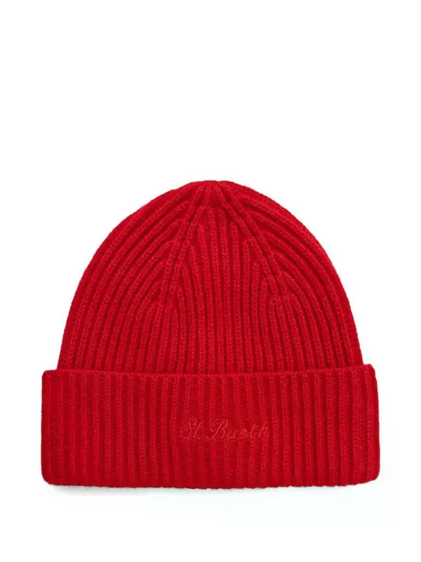 MC2 SAINT BARTH Ribbed-knit Embroidered Beanie Hat - Red