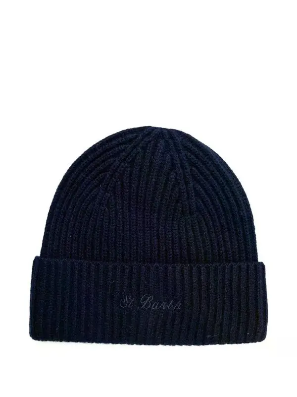 MC2 SAINT BARTH Ribbed-knit Beanie With Embroidered Logo - Blue