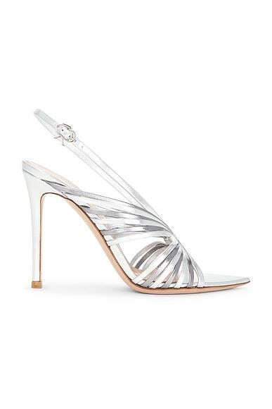 GIANVITO ROSSI Metallic Strappy Stiletto Sandals - Silver