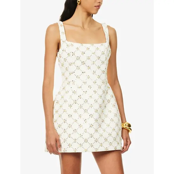 NADINE MERABI Sofia Embellished Woven Mini Dress
