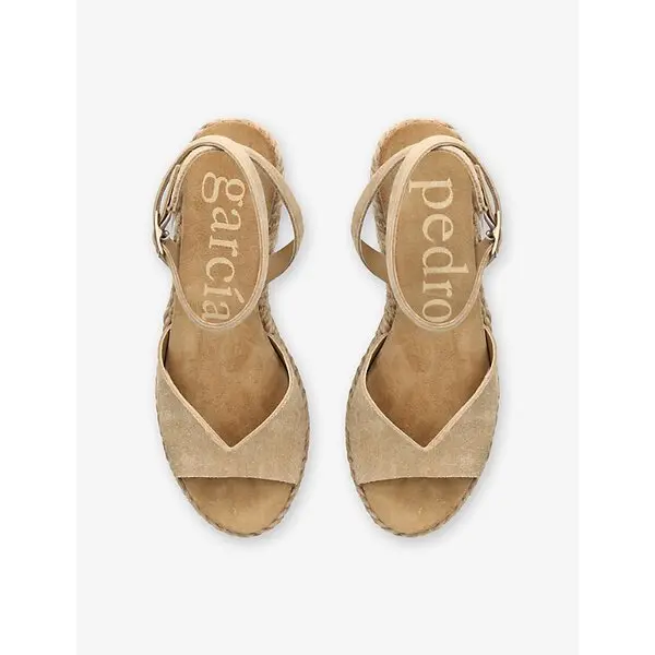 PEDRO GARCIA Suede Wedge Sandals With Ankle Buckle Fastening