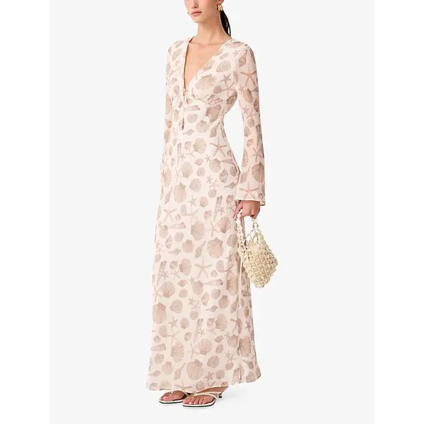 OMNES Flute-sleeve Woven Maxi Dress