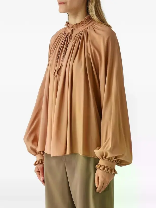 PT TORINO Pleated Ruffled High Neck Blouse