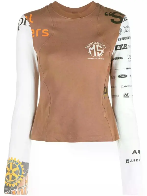 MARINE SERRE Regenerated Patchwork T-shirt - Brown