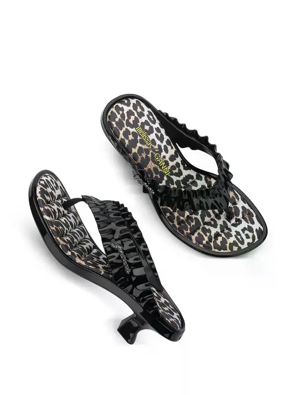 Melissa Ruffled Leopard Print Thong Sandals