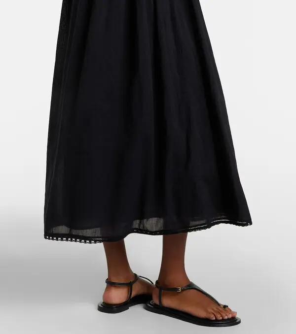 Posse Danielle Lace-trimmed Cotton Midi Dress - Black