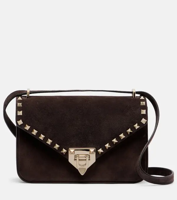 Valentino Garavani Rockstud Small Suede Crossbody Bag - Brown
