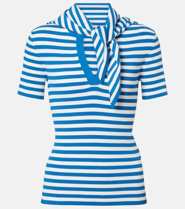 Max Mara Striped V-neck Knit Top With Detachable Scarf