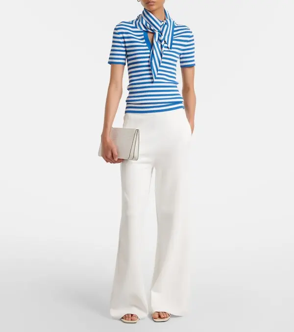 Max Mara Striped V-neck Knit Top With Detachable Scarf