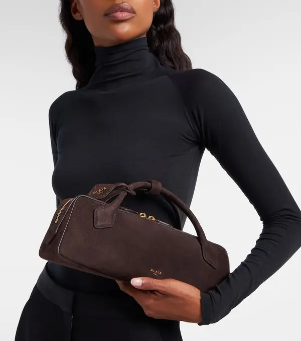 Alaïa Le Teckel Small Suede Clutch - Brown