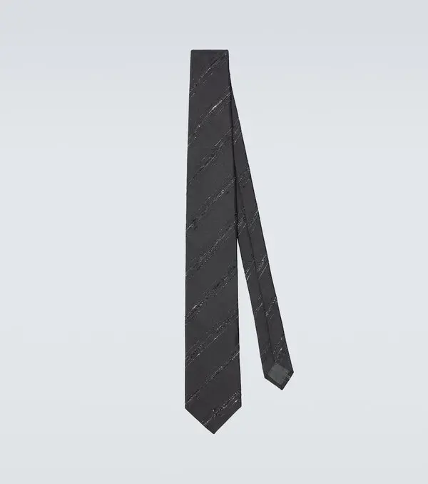 Brunello Cucinelli Striped Silk And Cotton Tie - Black