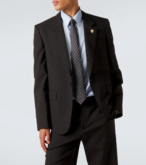 Gucci Horsebit Silk Jacquard Neck Tie - Black