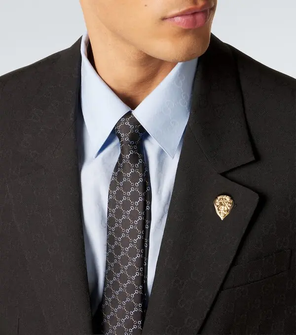 Gucci Horsebit Silk Jacquard Neck Tie - Black