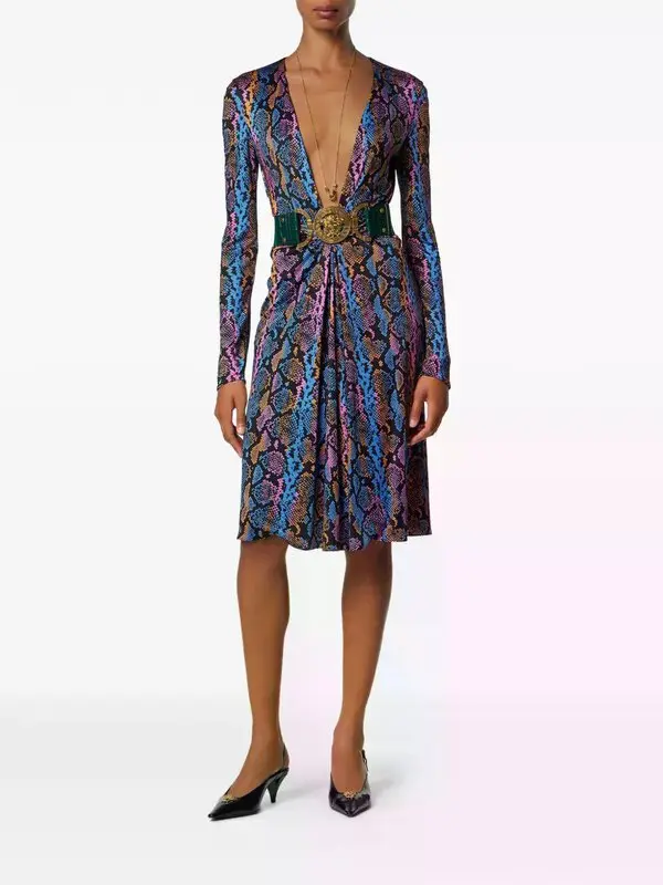 Versace Python-print Midi Dress