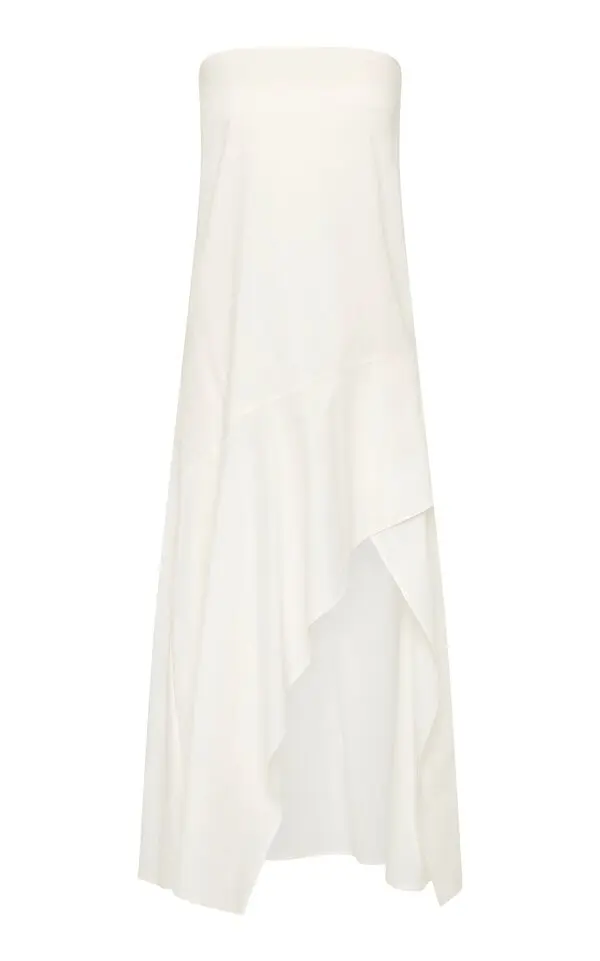 ST. AGNI Strapless Cotton Oxford Midi Dress - White