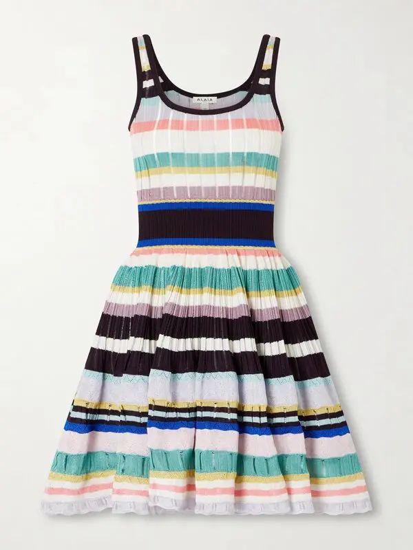 Alaïa Tiered Striped Pointelle-knit Mini Dress - Multi