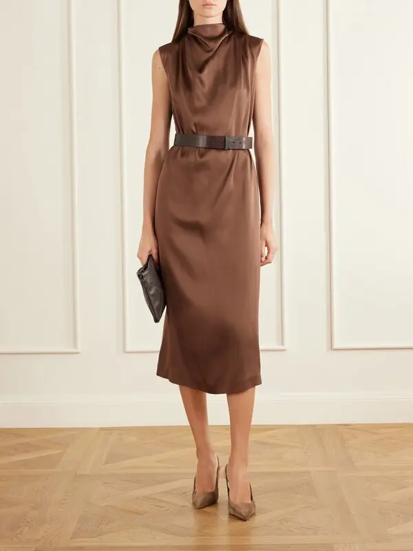 Brunello Cucinelli Belted Satin Midi Dress