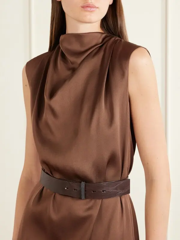 Brunello Cucinelli Belted Satin Midi Dress