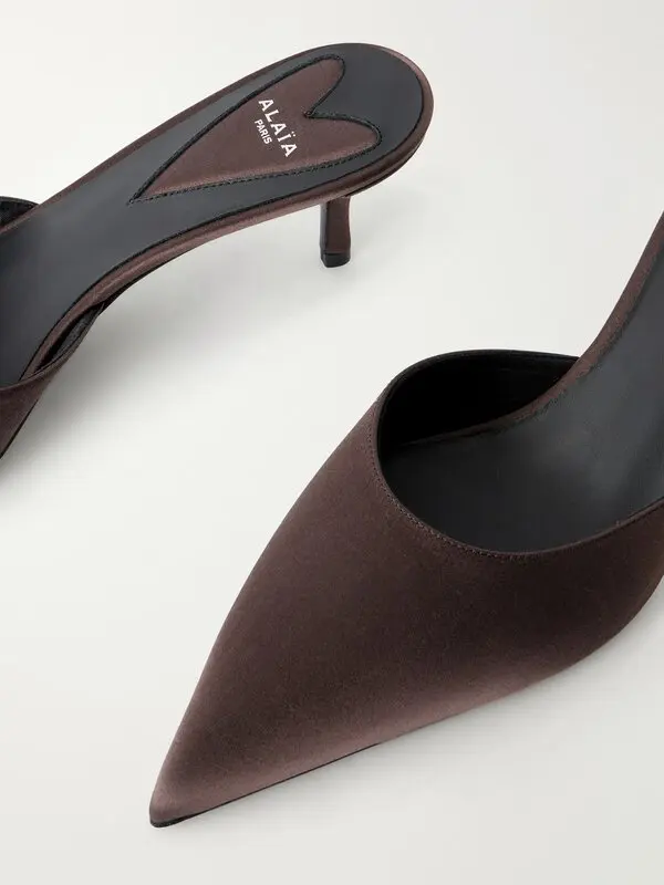 Alaïa Le Coeur 55 Satin Mules - Brown