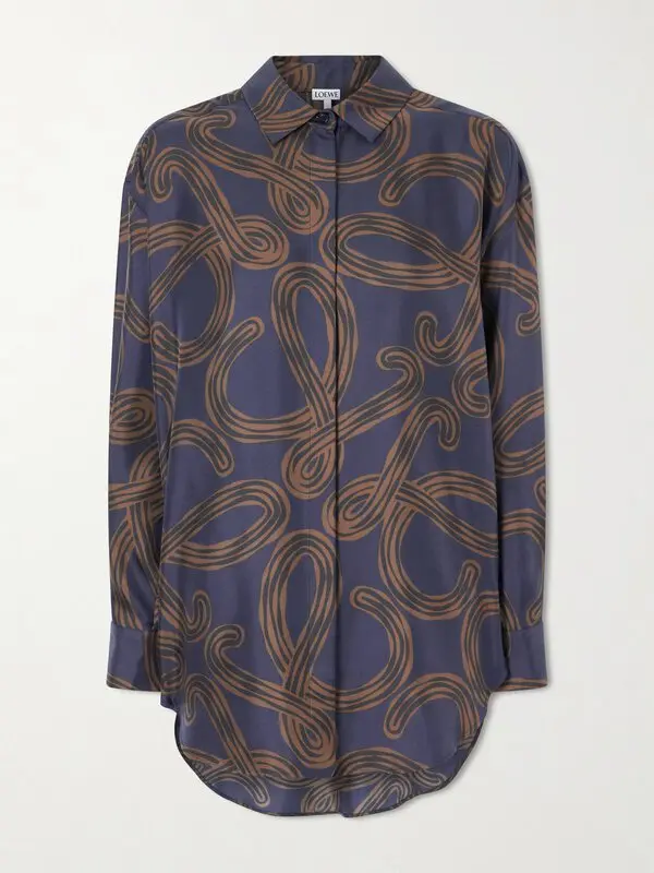 Loewe Anagram-printed Silk-twill Shirt - Blue