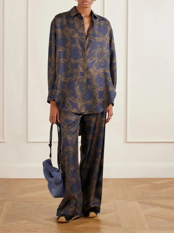 Loewe Anagram-printed Silk-twill Shirt - Blue