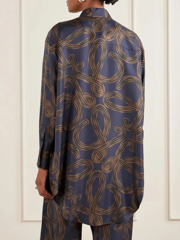 Loewe Anagram-printed Silk-twill Shirt - Blue