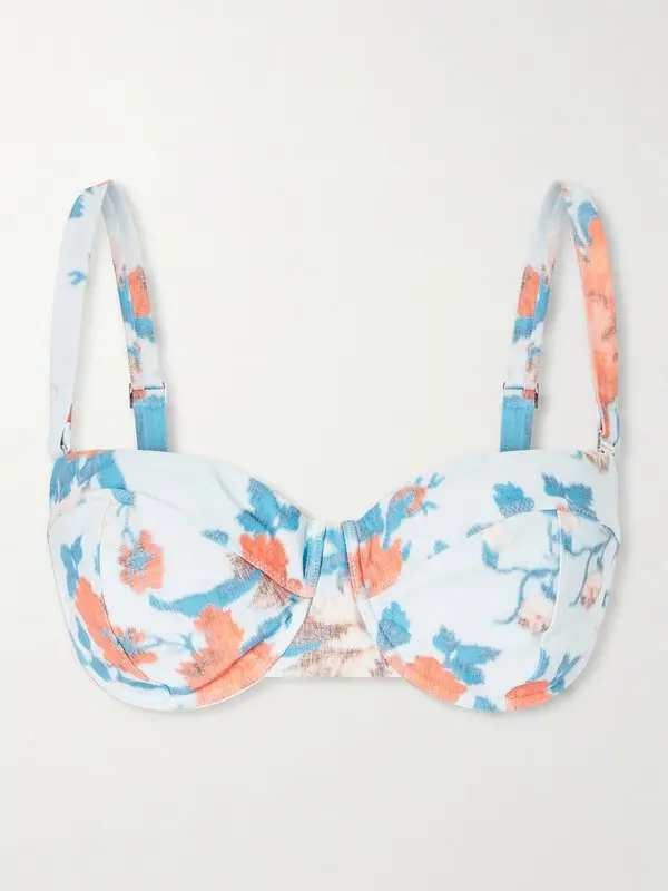 Erdem Floral-print Bikini Top - Blue