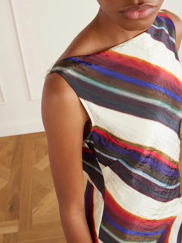 Christopher John Rogers Morris Striped Crinkled-satin Top