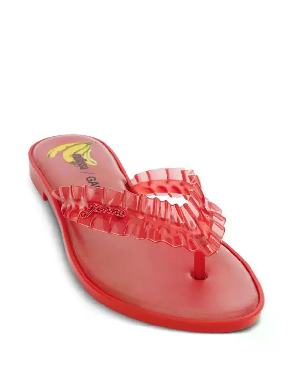 GANNI Melissa Ruffled-strap Flip-flops - Red