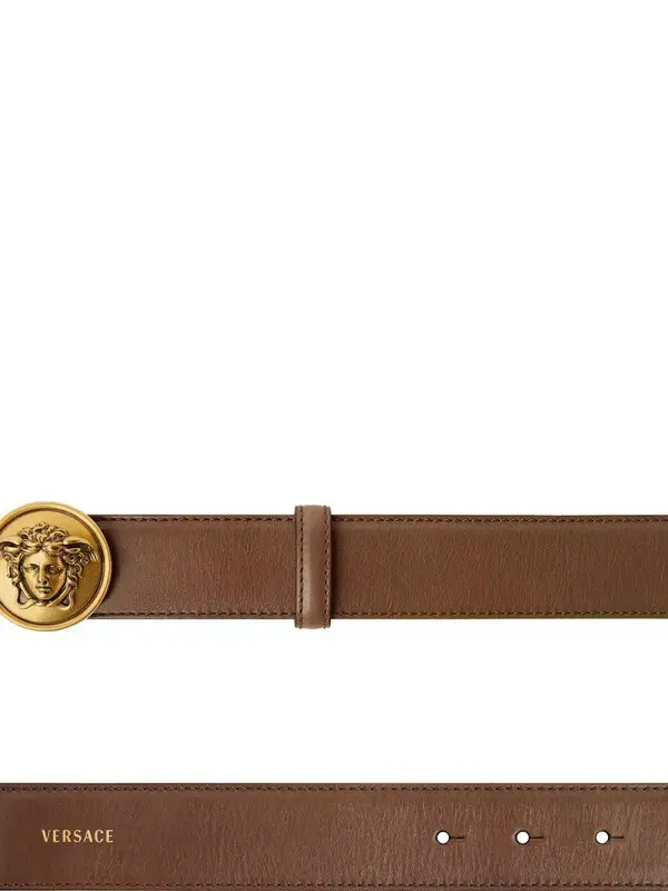 Versace Medusa Buckle Leather Belt - Brown
