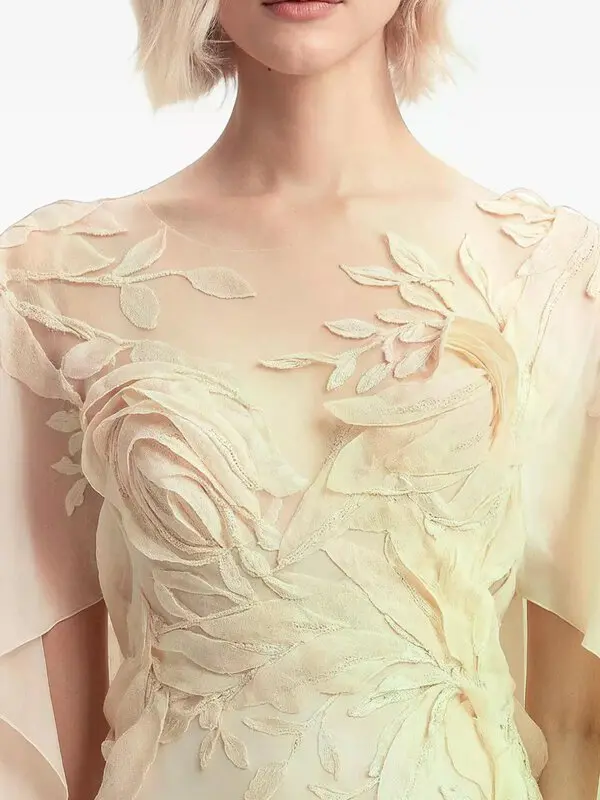 GEMY MAALOUF Embroidered Ruffled-sleeve Dress - Neutrals