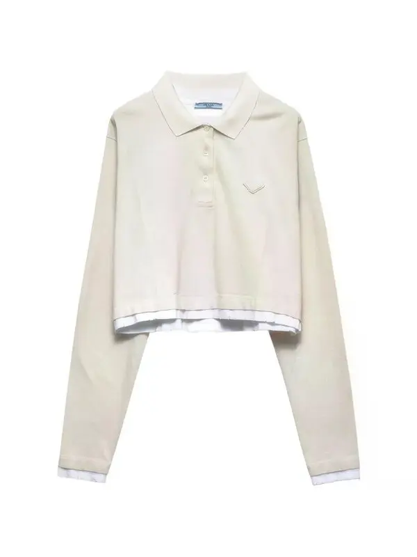 Prada Long-sleeved Piqué And Jersey Polo Shirt - Neutrals