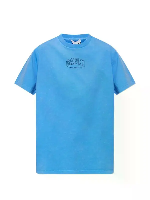 GANNI Logo Print Cotton T-shirt - Blue