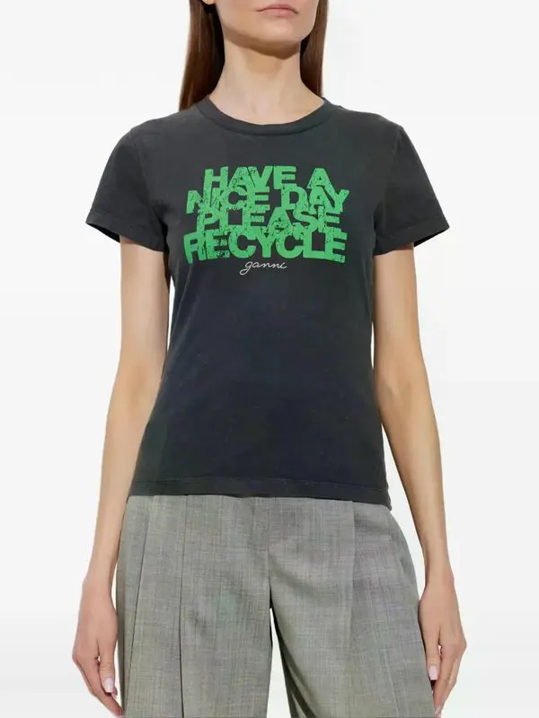 GANNI Slogan Print Cotton T-shirt