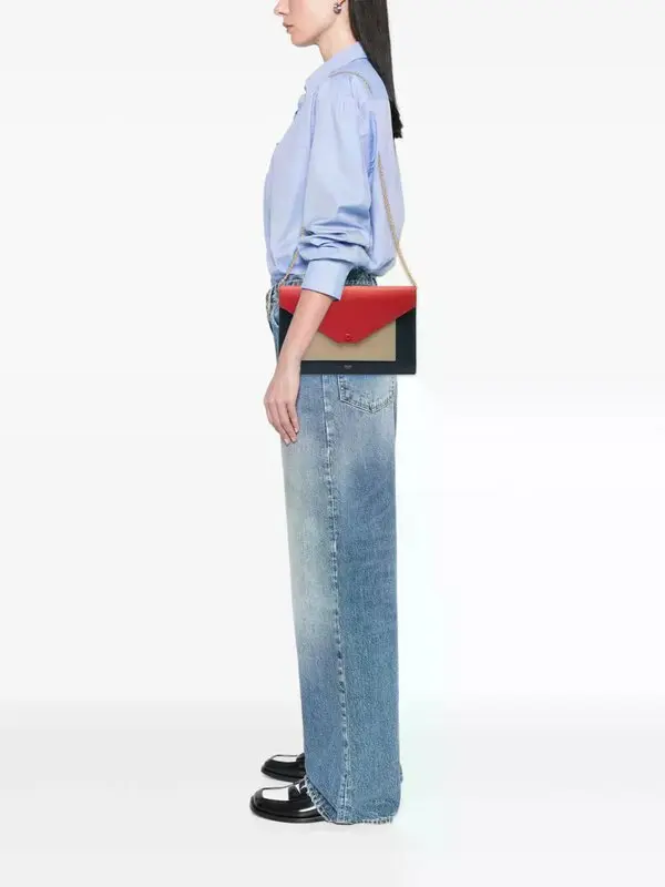 Celine Tricolor Leather Pocket Envelope Flap On Chain Crossbody Bag - Blue