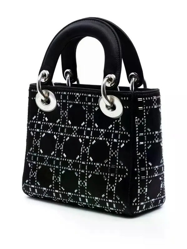 Dior 2017 Mini Satin Cannage Strass Crystal Embellished Lady Satchel - Black