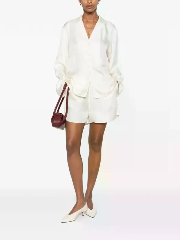 TOTEME Monogram-embroidered Silk Shorts - Neutrals