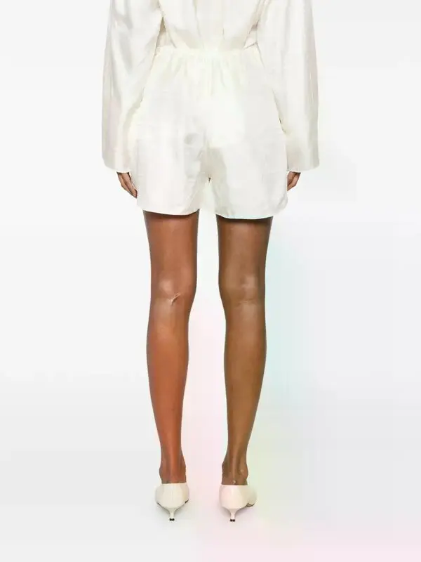 TOTEME Monogram-embroidered Silk Shorts - Neutrals