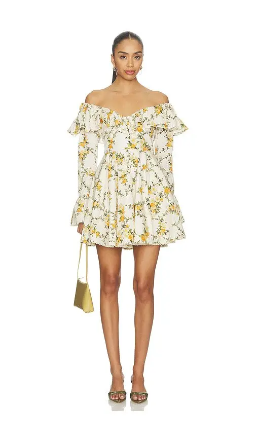 Agua Bendita Floral Print Off-the-shoulder Dress - Cream