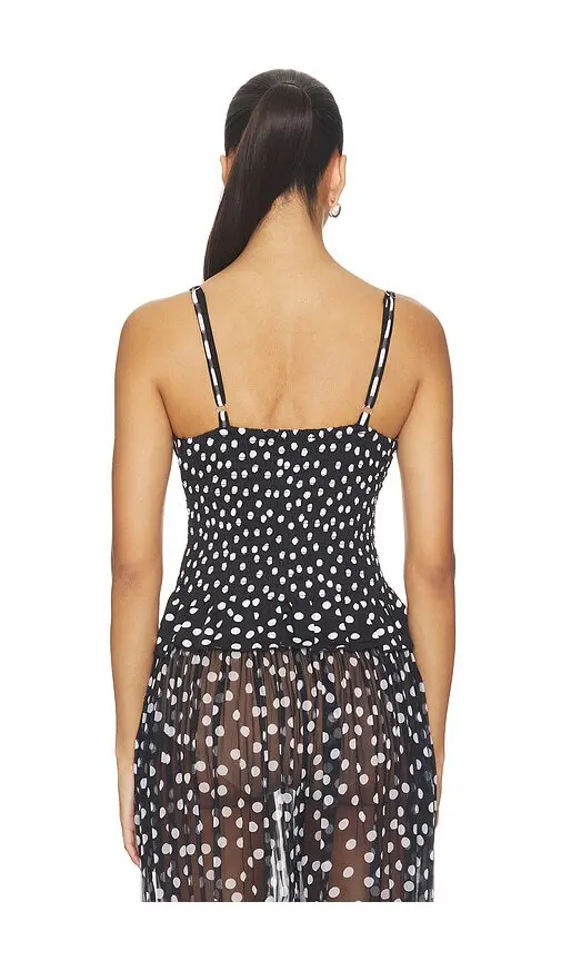 LESLIE AMON And White Polka Dot Satin Top